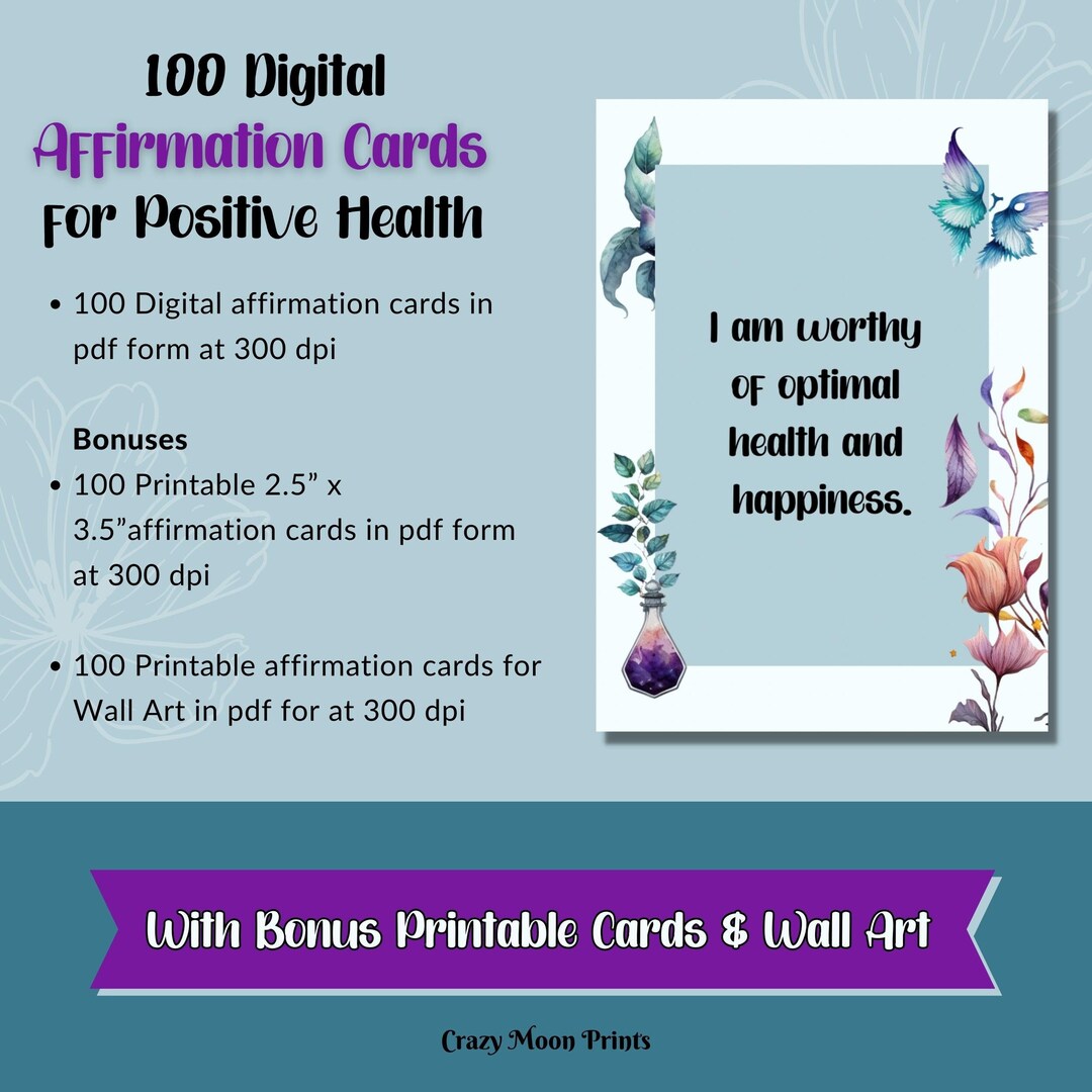 100 Digital Affirmation Cards for Positive Health - Etsy