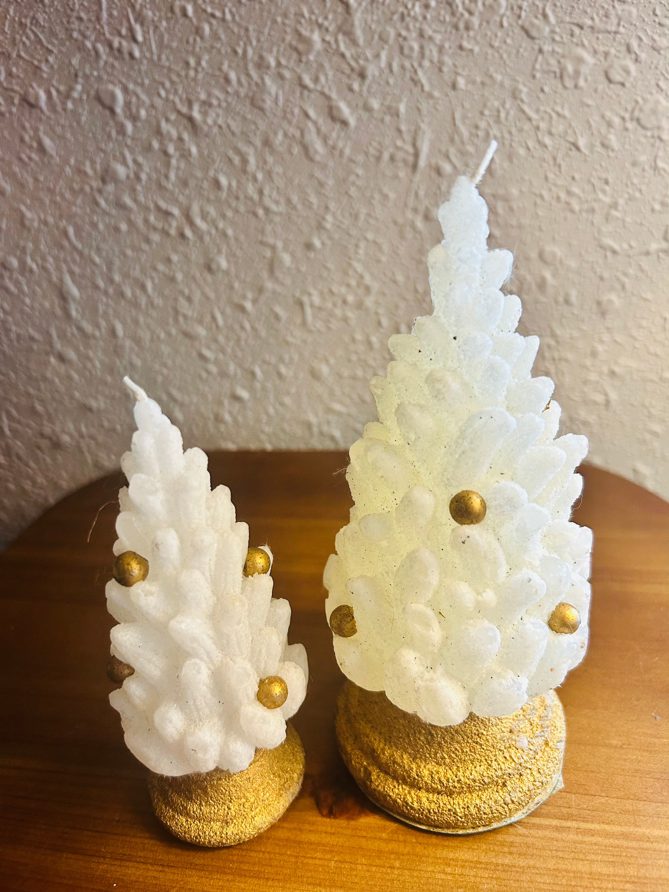 Set of 2 Vintage White Christmas Tree Candles, Gold Adornments - Etsy