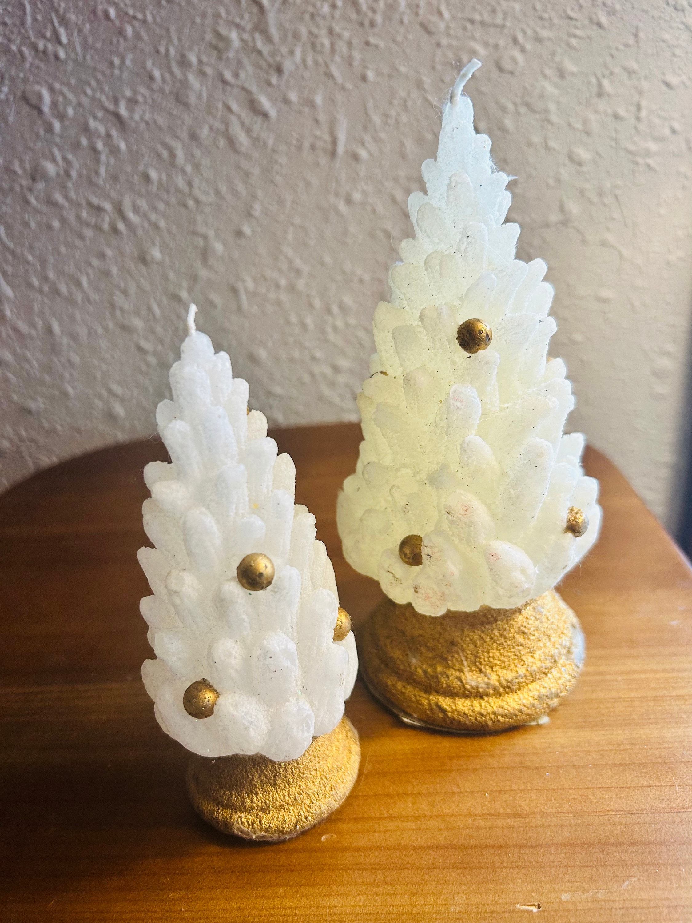 Set of 2 Vintage White Christmas Tree Candles, Gold Adornments - Etsy
