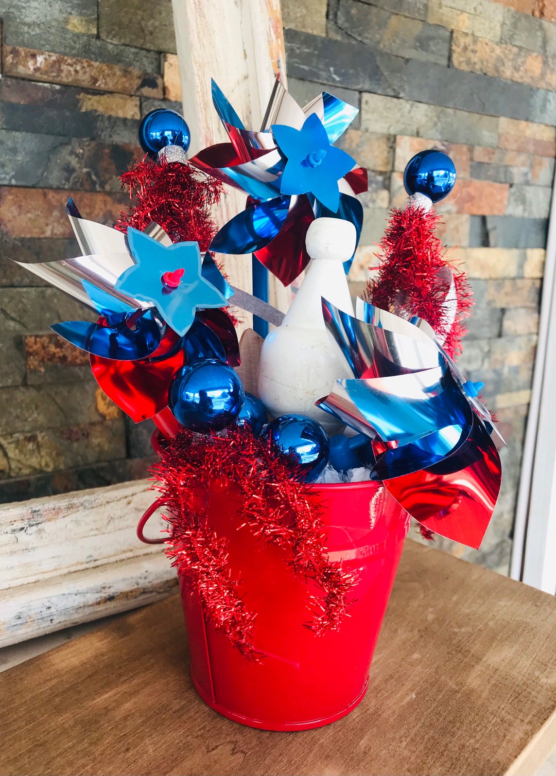 Patriotic Red Metal Pail Tabletop Decor - Etsy