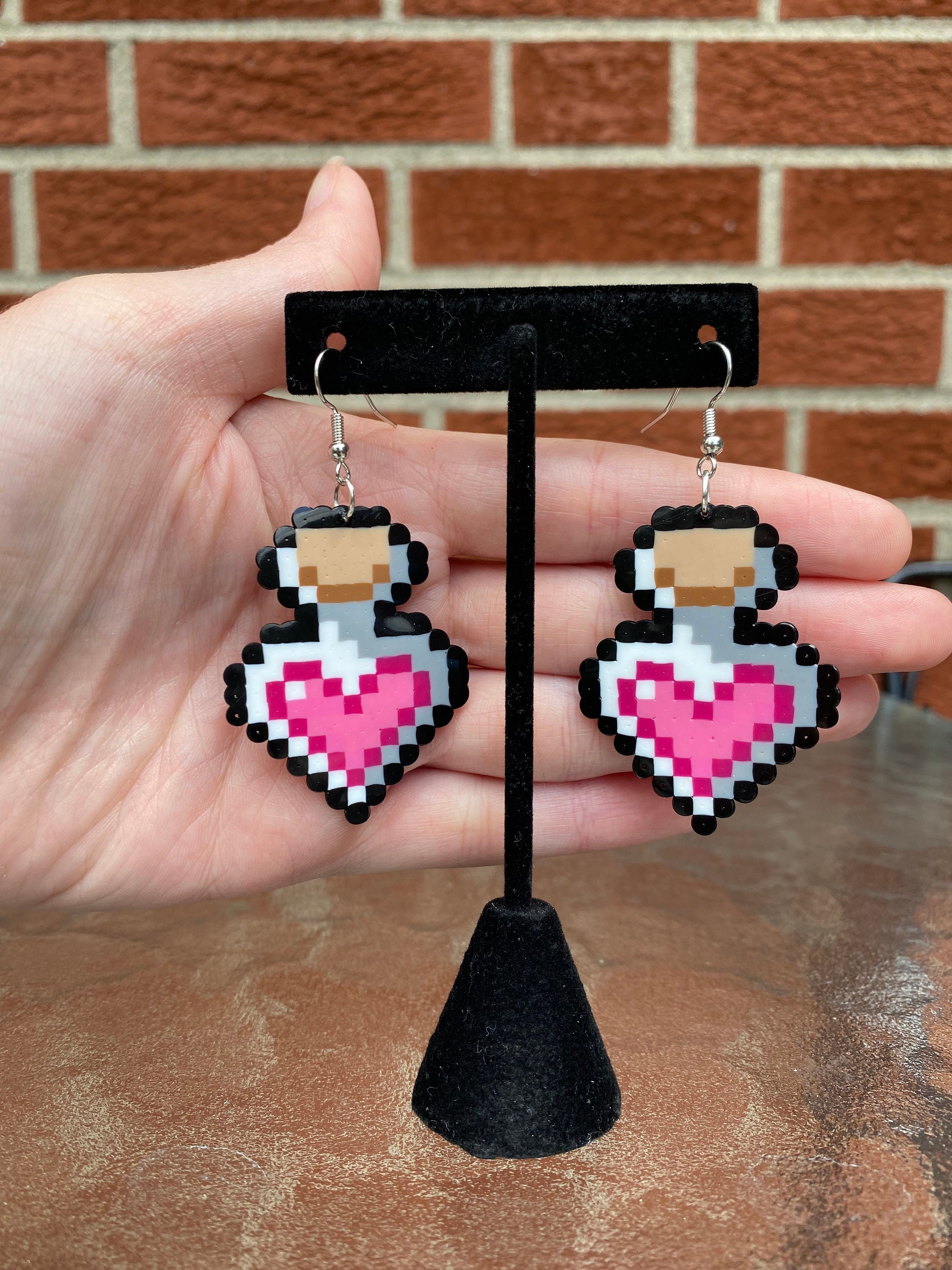 Love Potion Handmade Perler Bead Earrings Pink Accessories Etsy