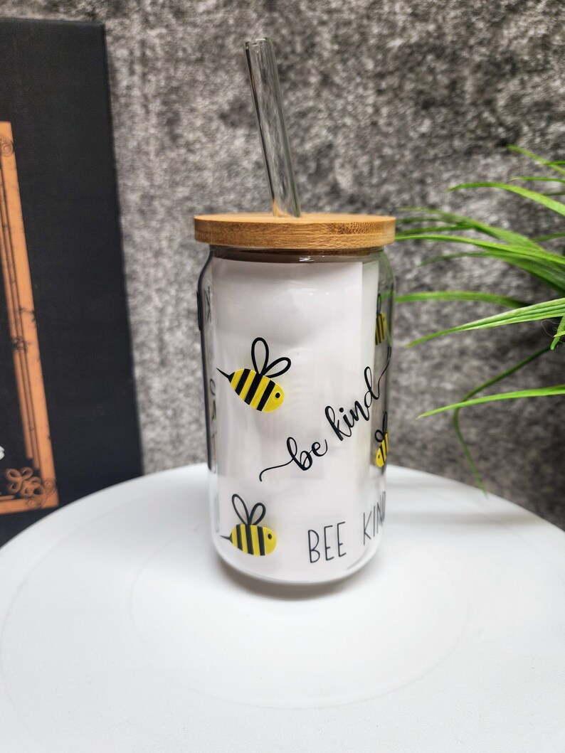 Be Kind Glass Can Cup Bee Kind Beer Can Cup Love for Bees Cute Glass ...