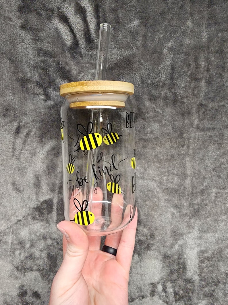 Be Kind Glass Can Cup Bee Kind Beer Can Cup Love for Bees Cute Glass ...