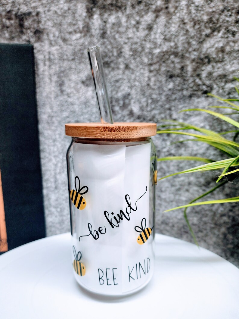 Be Kind Glass Can Cup Bee Kind Beer Can Cup Love for Bees Cute Glass ...
