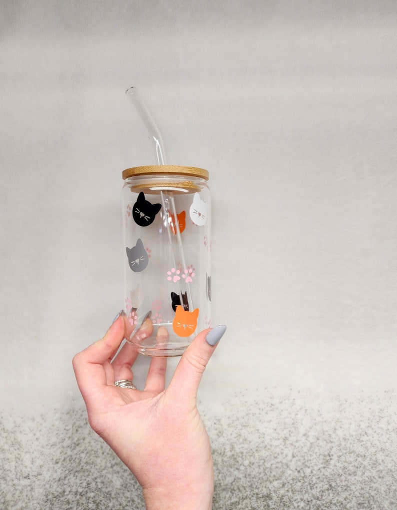 Cute Multi-color Cats Cat Glass Can Cup Glass Cup Cute Cat Toe Beans ...