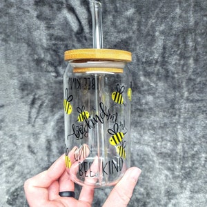 Be Kind Glass Can Cup Bee Kind Beer Can Cup Love for Bees Cute Glass ...