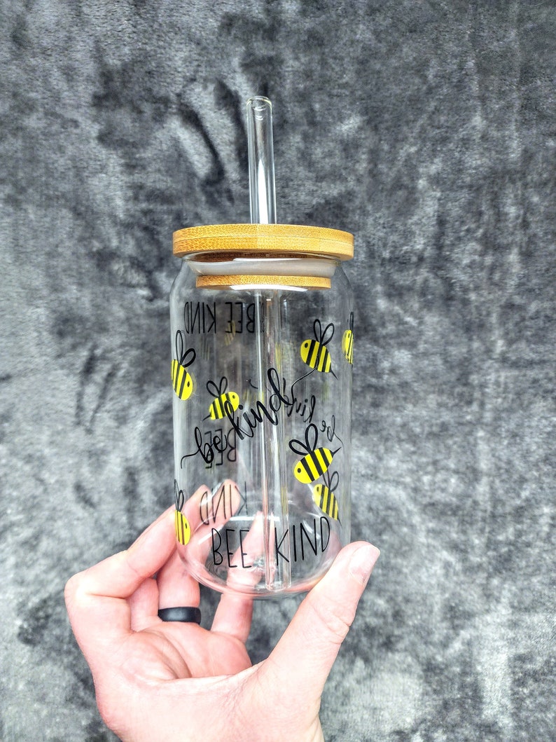 Be Kind Glass Can Cup Bee Kind Beer Can Cup Love for Bees Cute Glass ...