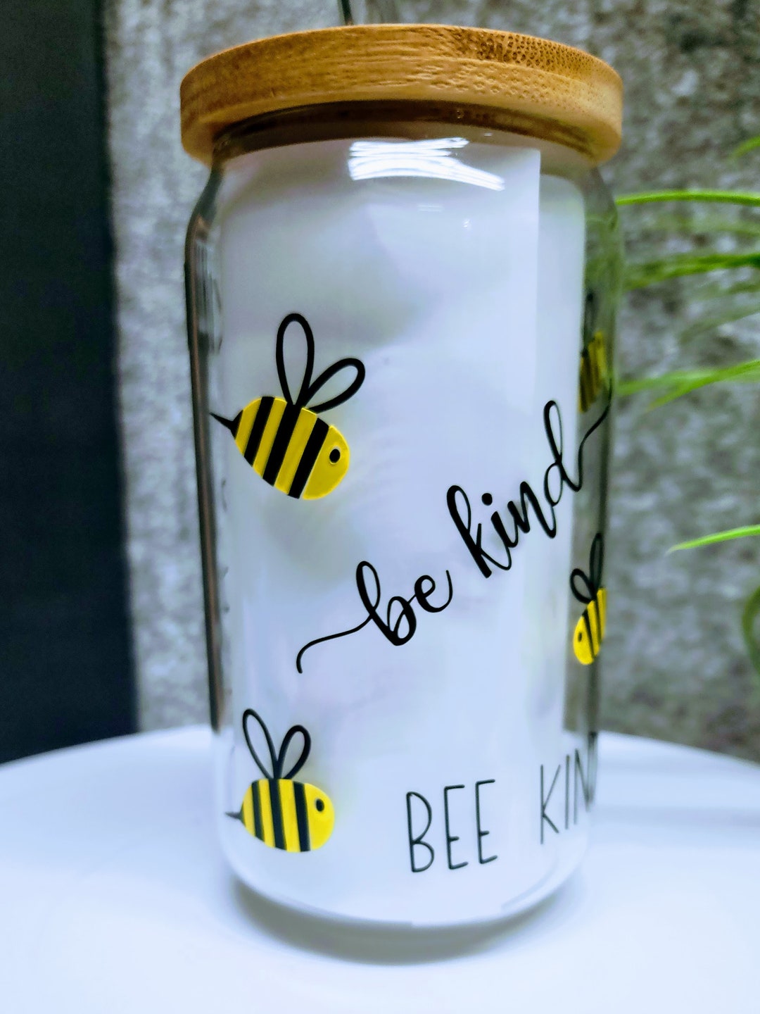 Be Kind Glass Can Cup Bee Kind Beer Can Cup Love for Bees Cute Glass ...