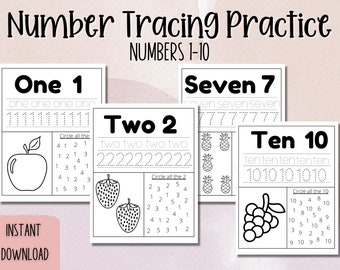 1-10 Number Tracing Preschool Worksheet Printable, Handwriting Practice ...