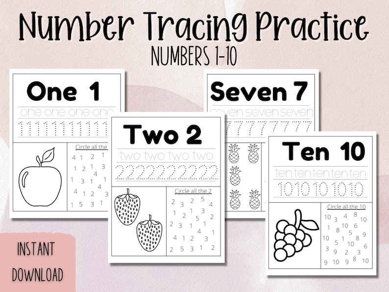 1-10, Number Tracing, Preschool Worksheet Printable, Handwriting ...