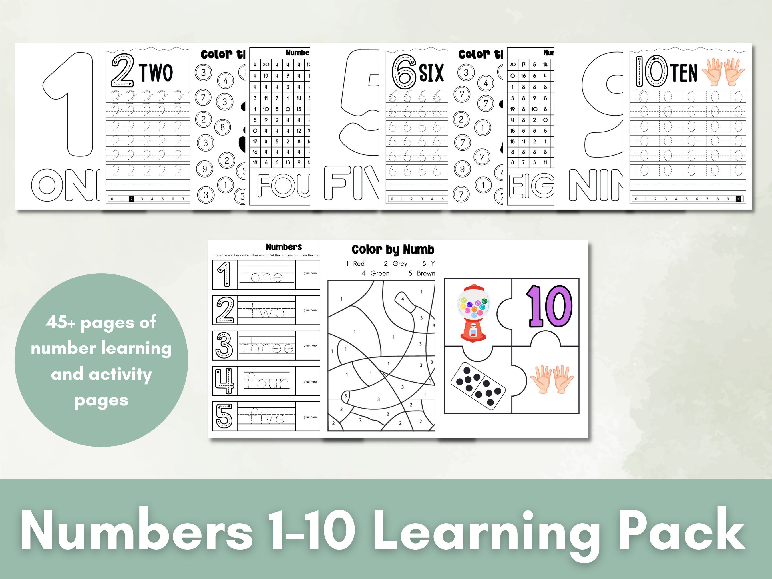 1-10, Number Tracing, Preschool Worksheet Printable, Handwriting ...