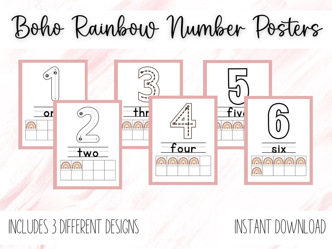 Boho Rainbow Number Posters, Ten Frames, Neutral Rainbow Classroom ...