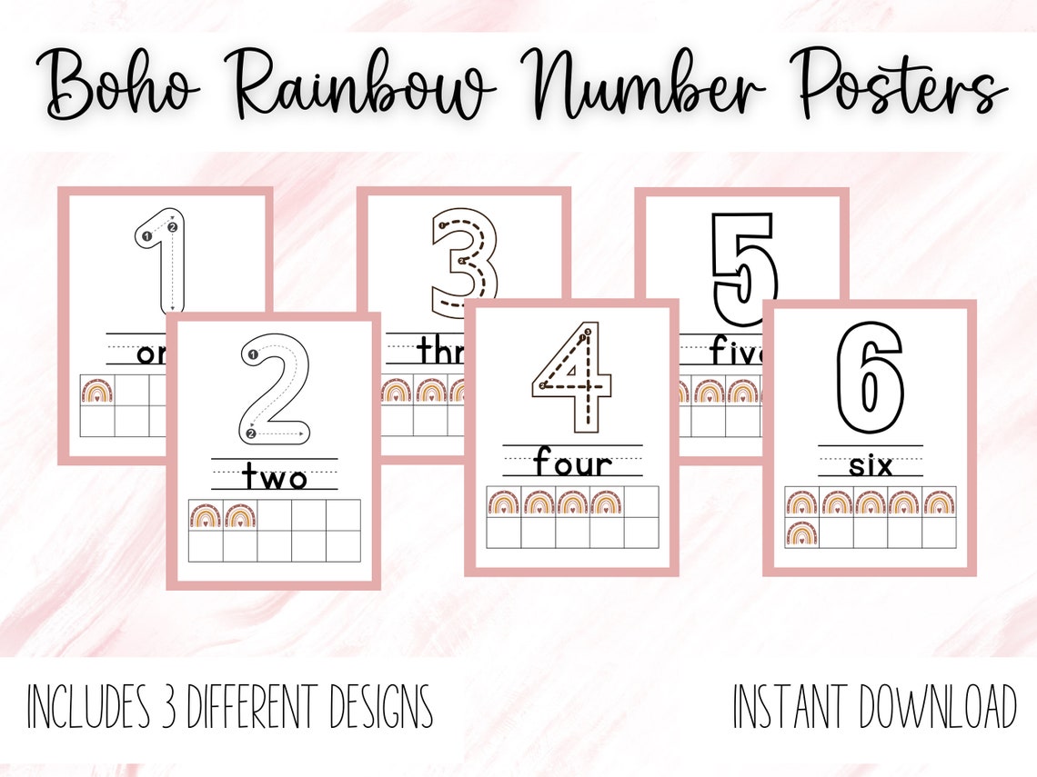 Boho Rainbow Number Posters, Ten Frames, Neutral Rainbow Classroom ...