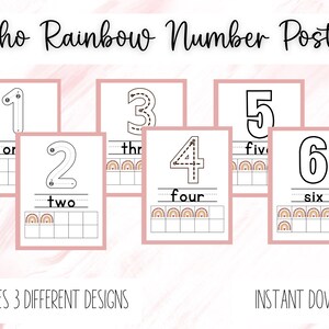 Boho Rainbow Number Posters, Ten Frames, Neutral Rainbow Classroom ...