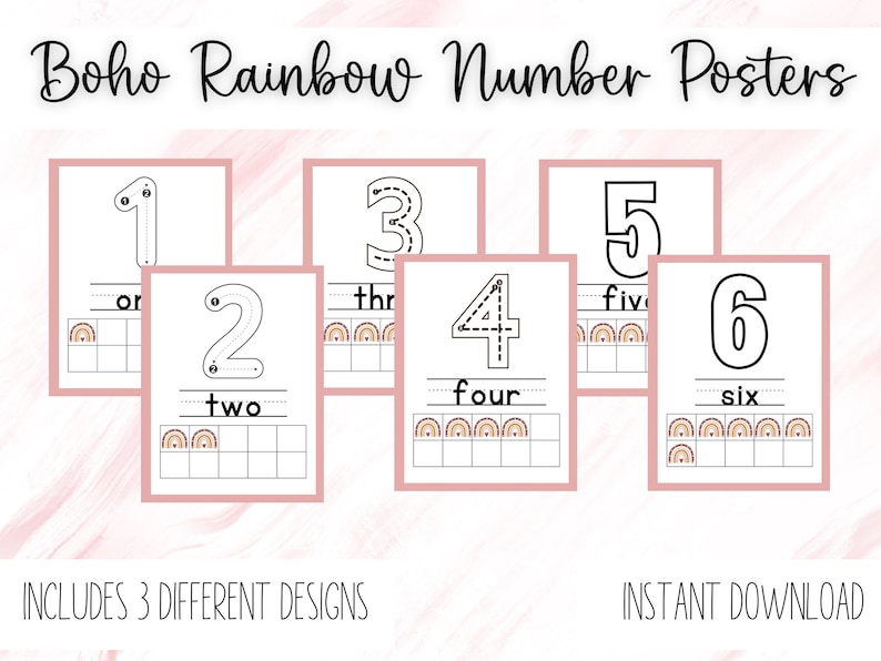 Boho Rainbow Number Posters, Ten Frames, Neutral Rainbow Classroom ...