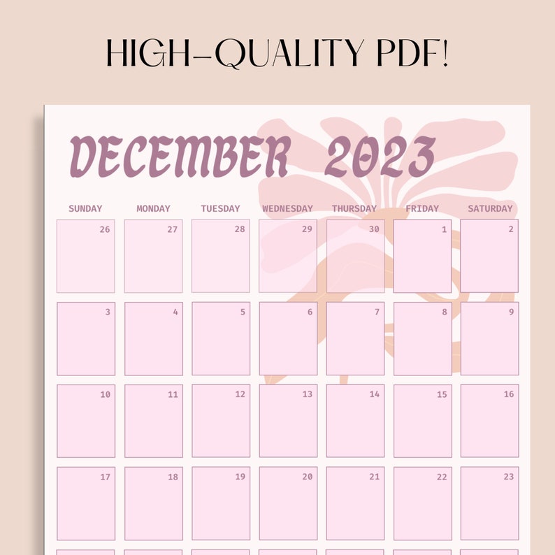 2023 Floral Wall Calendar Printable Wall Calendar Printable - Etsy