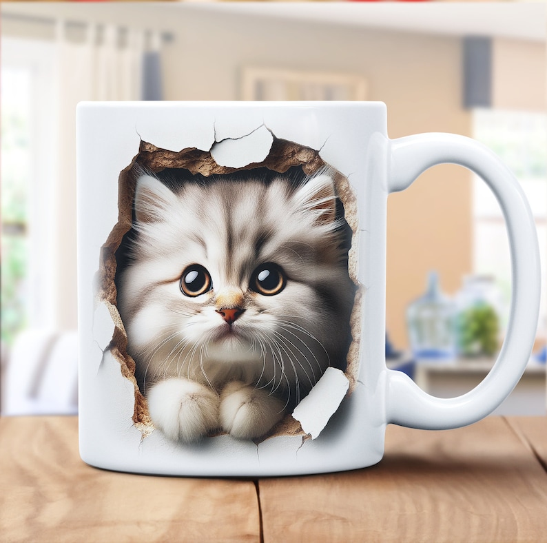 Adorable Fluffy Kitten 3D Effect Coffee Mug - Perfect Gift for Cat ...