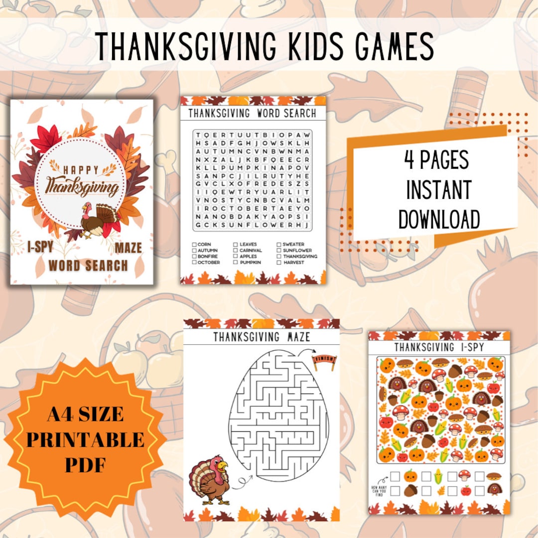 Thanksgiving Kids Games - Printable Download - Etsy