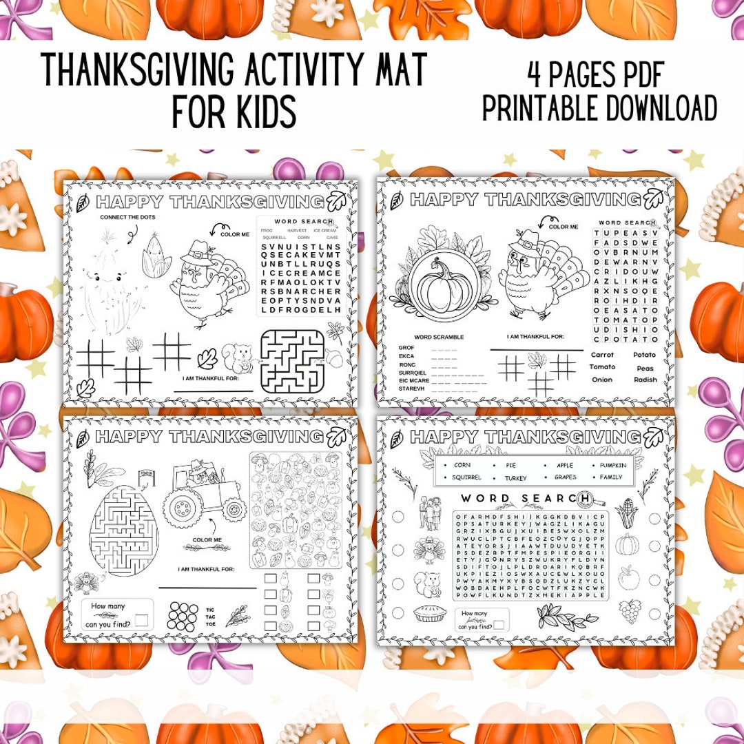 Thanksgiving Activity Mats for Kids - 4 Different Matts - Etsy