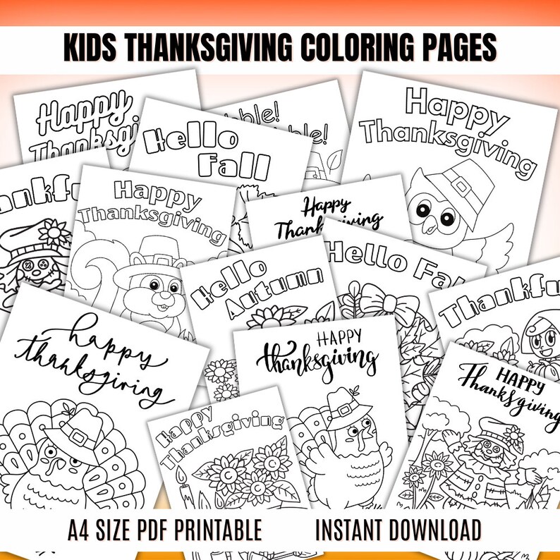 Kids Thanksgiving Coloring Book for Digital Download - Etsy