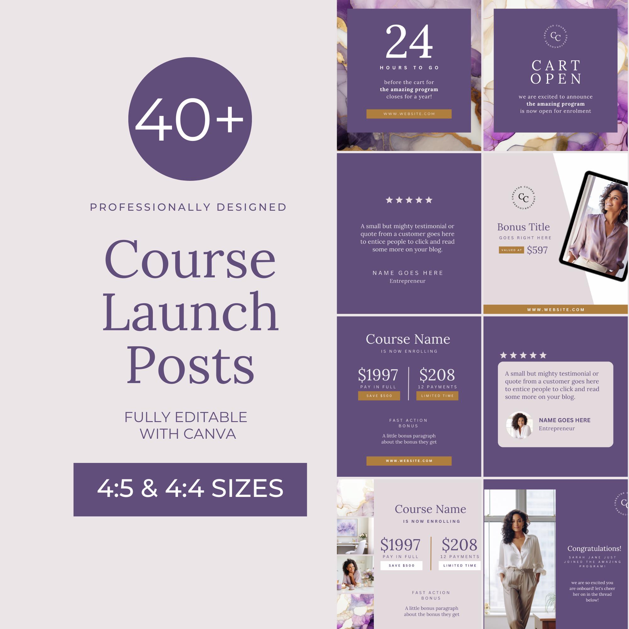 Course Launch Posts Canva Template Course Launch Instagram Posts Course Marketing Course Creator ...