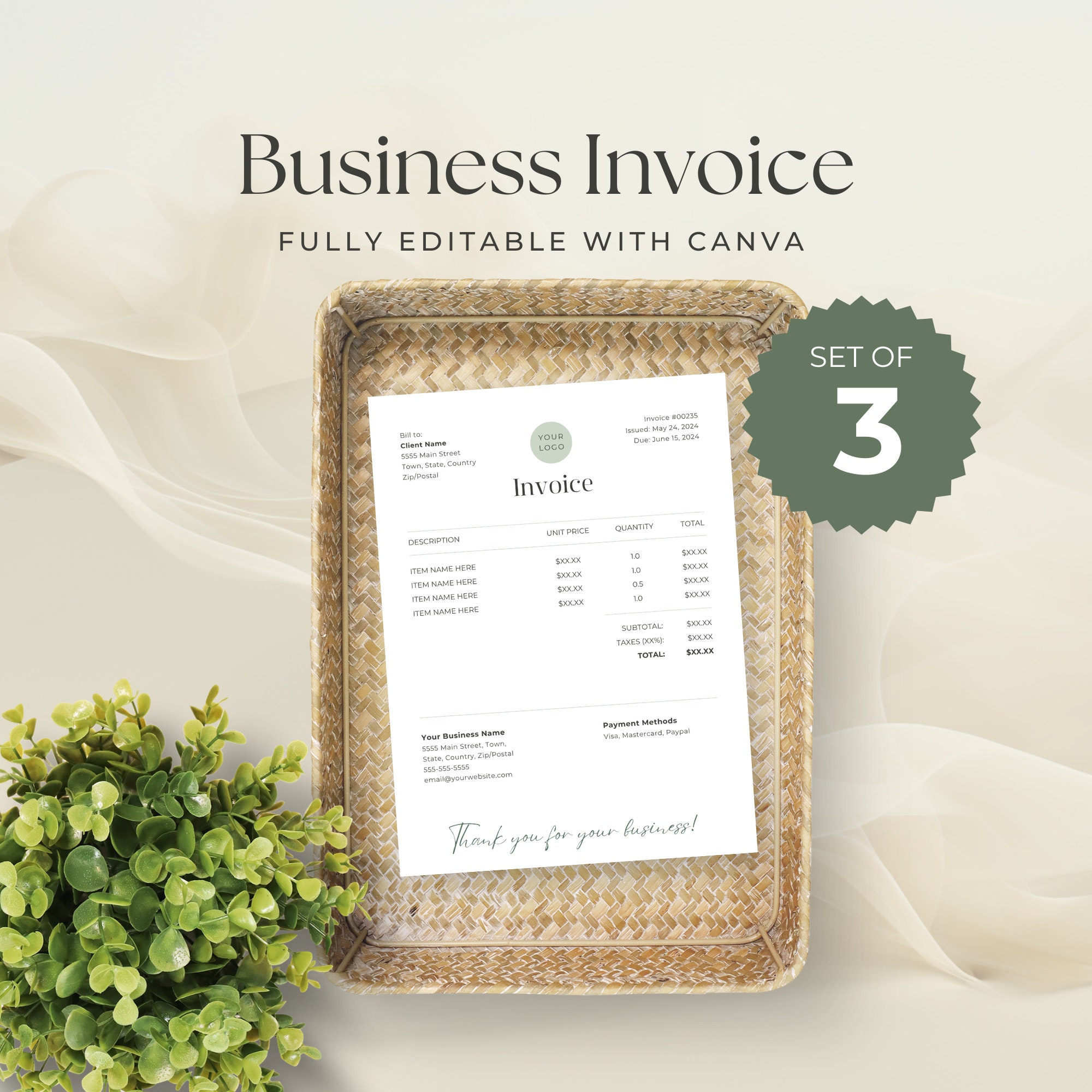 Minimalist Canva Business Invoice Template Editable Business Form Small ...