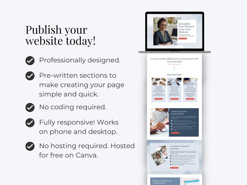 Bookkeeping Website Template Editable in Canva Custom Design for ...