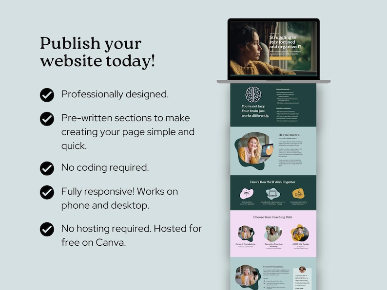 ADHD Website Template Editable in Canva Custom Design for ...