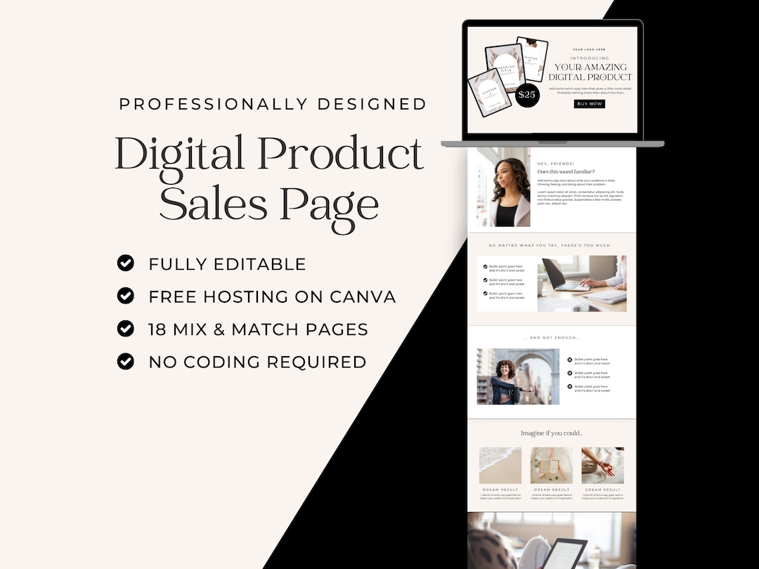 Digital Product Sales Page Canva Website Design Template Sales Funnel ...