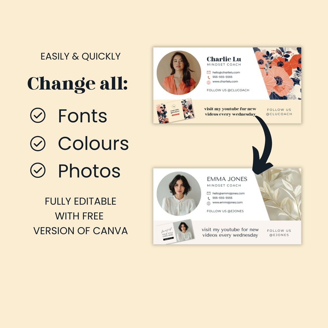 Youtube Email Signature Canva Content Creator Canva Signature Template ...