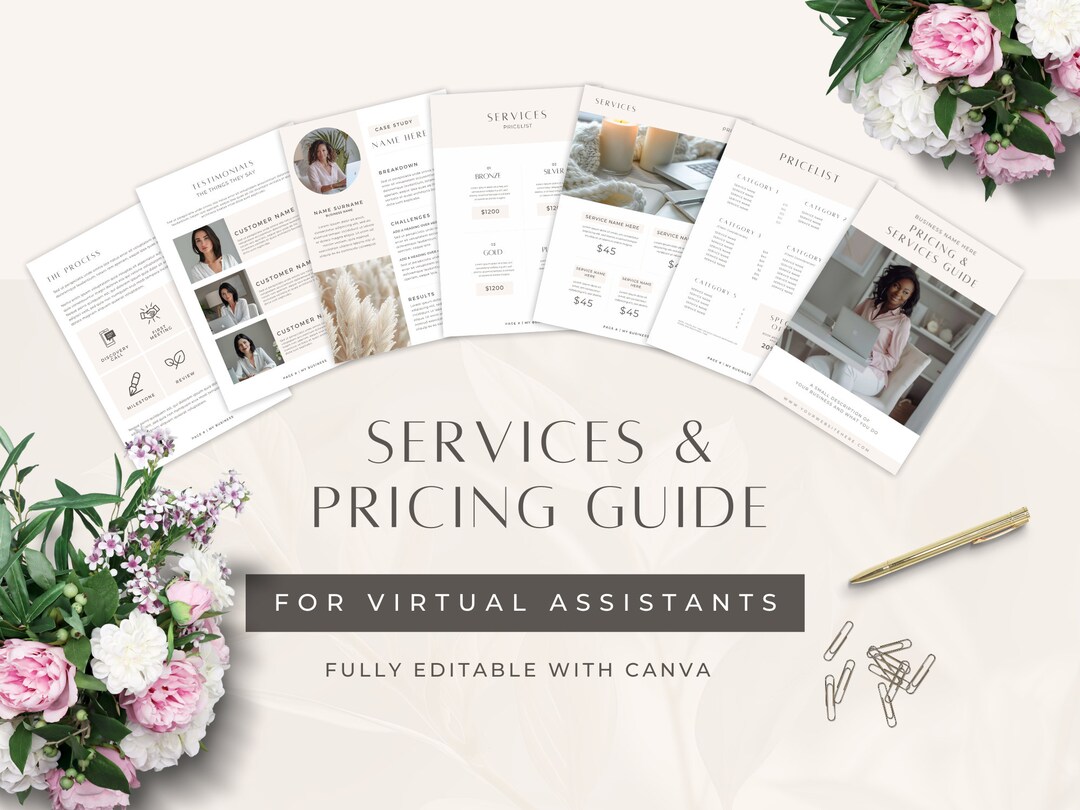 Virtual Assistant Services Guide Canva Template VA Pricing Guide Client ...