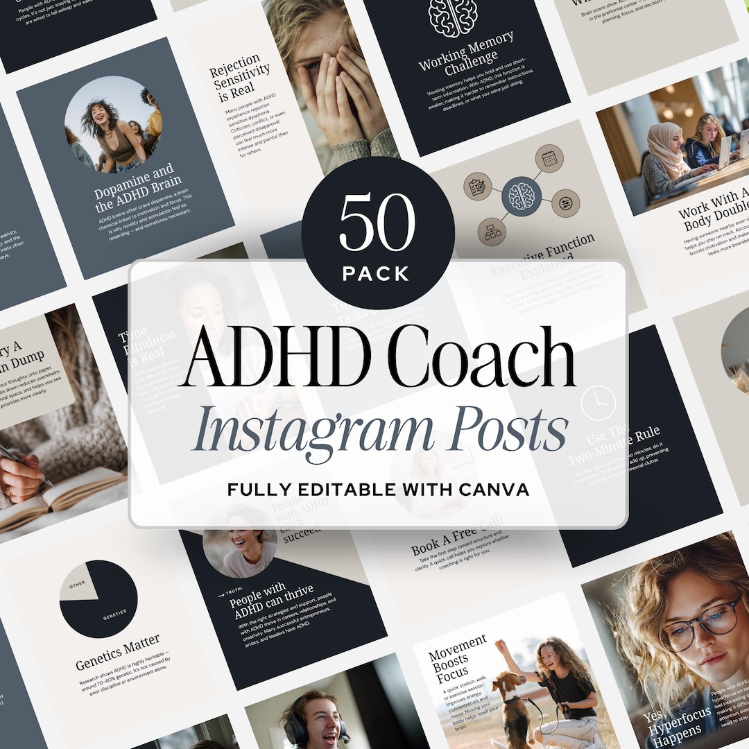 ADHD Coach Instagram Post, Editable Canva Templates, Instagram Content ...