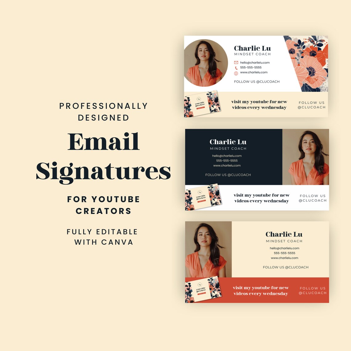 Youtube Email Signature Canva Content Creator Canva Signature Template ...