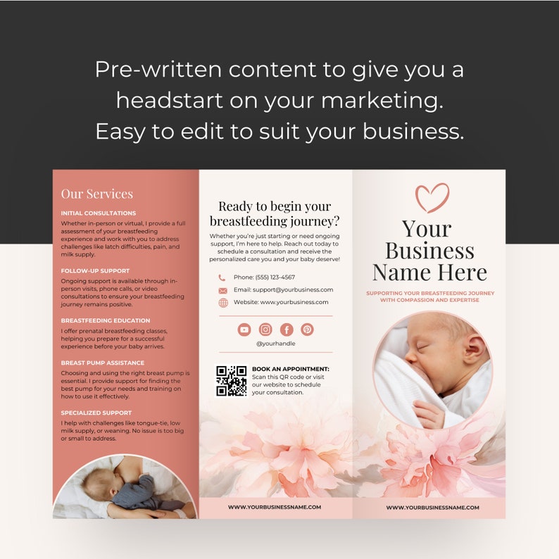 Lactation Consultant Brochure Doula Business Templates Canva Template ...