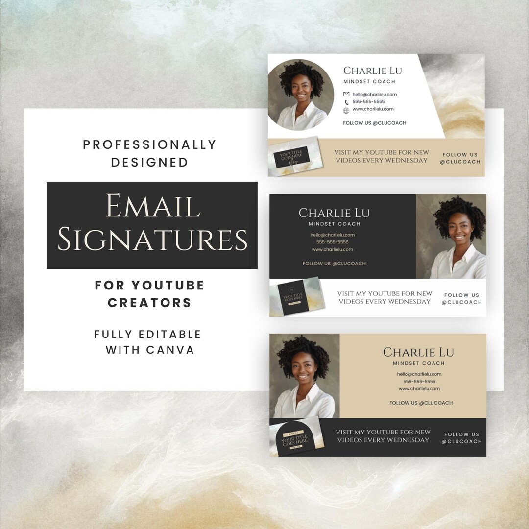 Youtube Email Signature Canva Content Creator Canva Editable Signature ...