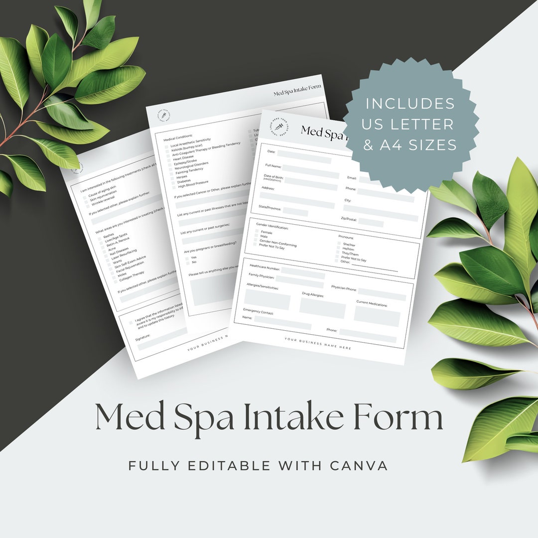 Medspa Nurse Injector Intake Form Dermal Filler Botox Consultation ...