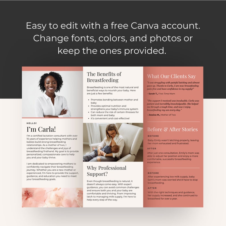 Lactation Consultant Brochure Doula Business Templates Canva Template ...