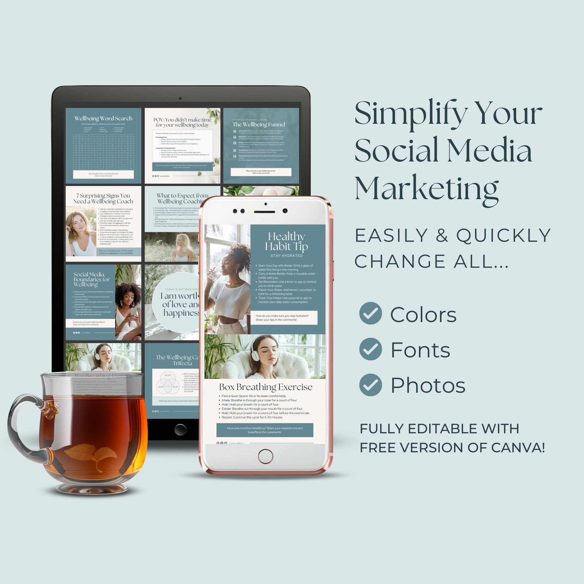Wellness Coach Instagram Template Mindset Social Media Post Health ...