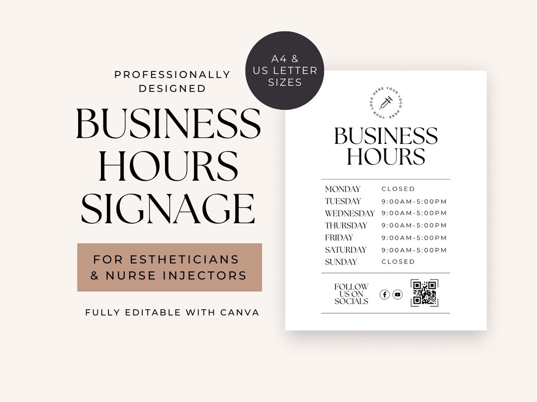 Medspa Business Hours Sign Nurse Injector Business Hours Operating ...