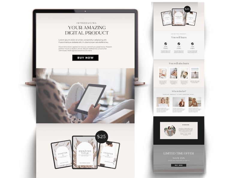 Digital Product Sales Page Canva Website Design Template Sales Funnel ...