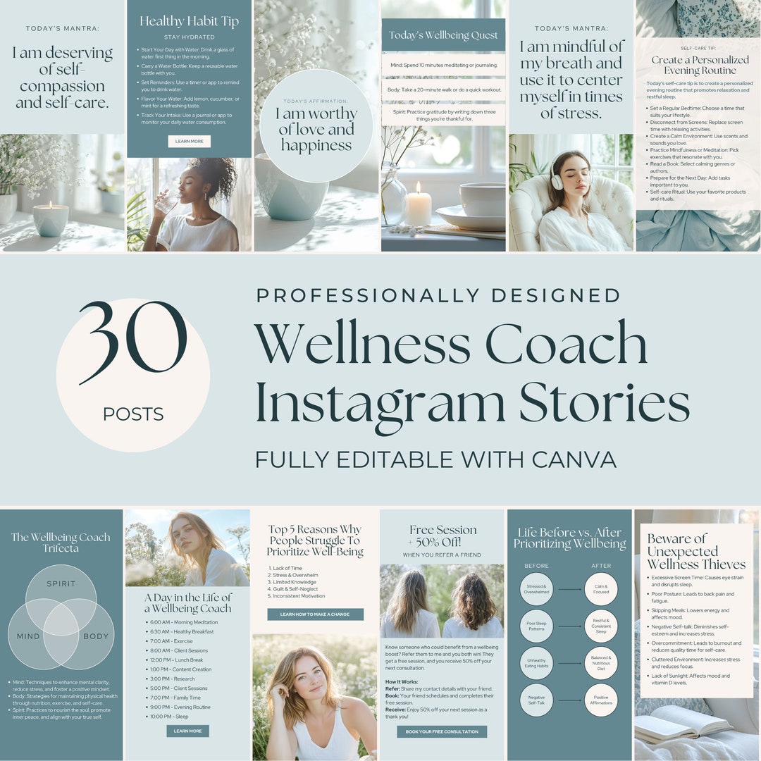 Health Coach Instagram Stories Wellness Instagram Marketing Editable ...