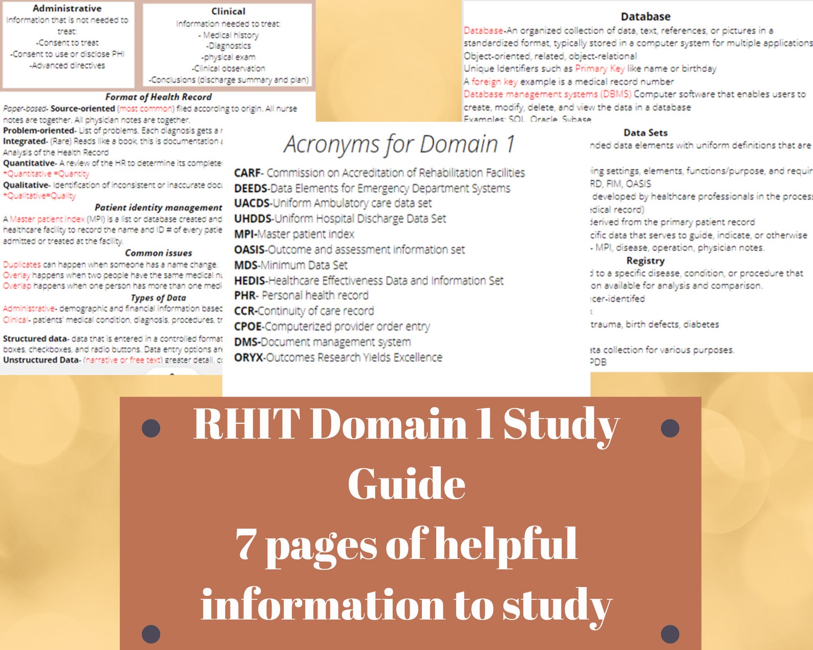 RHIT Domain 1 Study Guide - Etsy
