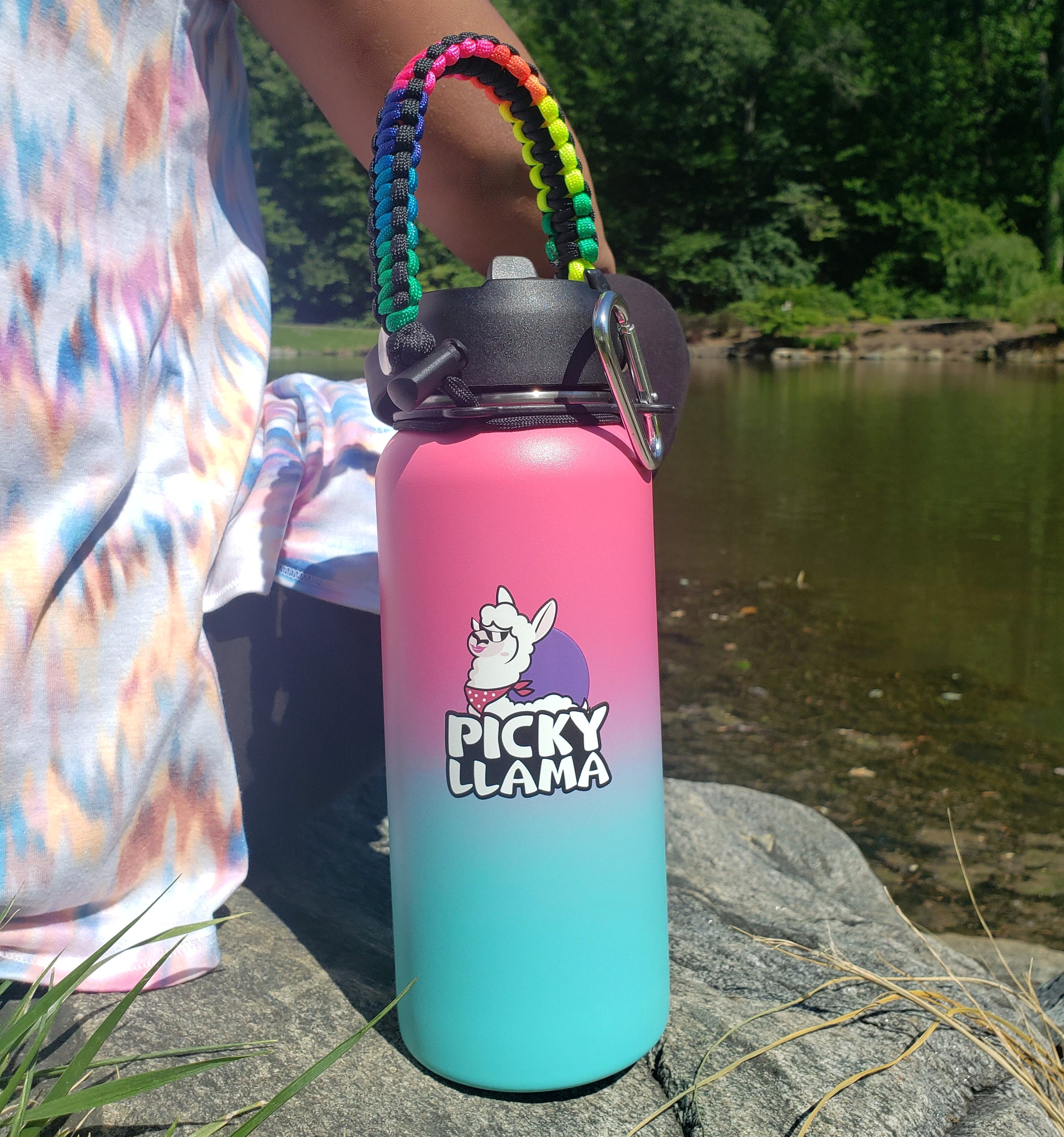 Picky Llama Sports Water Bottle-32oz, Straw & Spout Lids, Paracord ...
