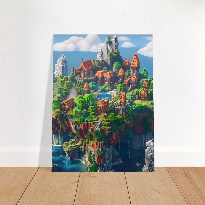 Minecraft City Village Poster for Gamer Bedroom Decor of Minecraft ...