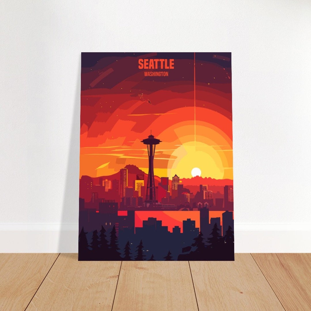 Seattle Skyline Poster Urban Pacific Northwest , Cityscape Art, Travel ...