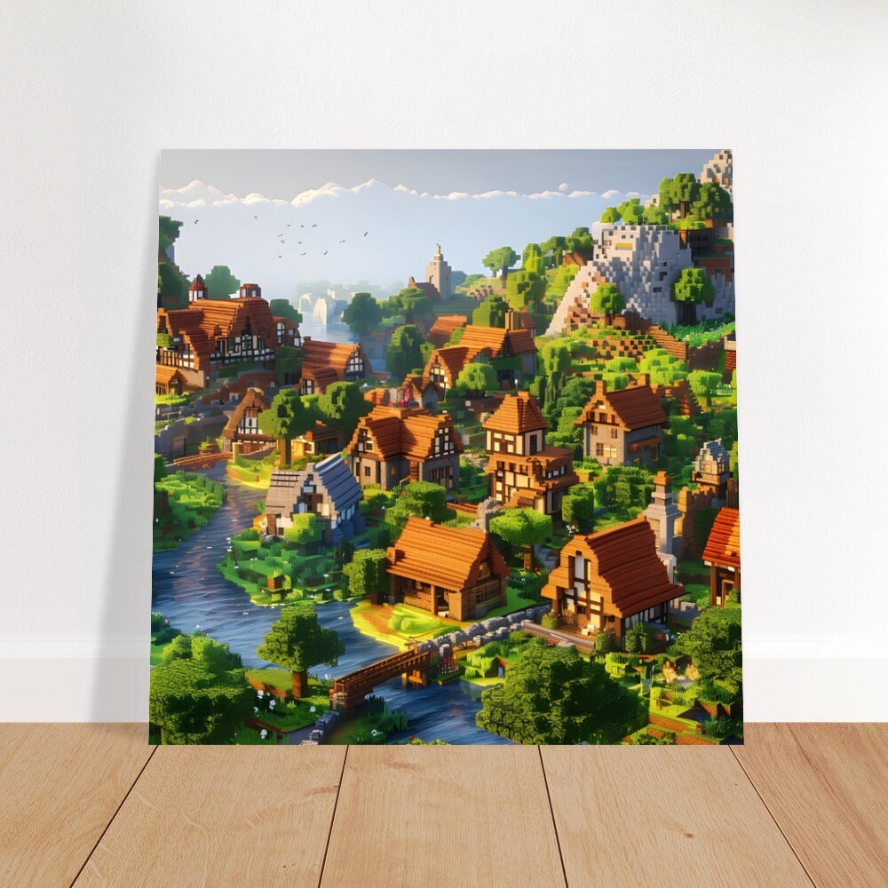 Colorful Minecraft Village Poster Artwork - Video Game Gift - Etsy