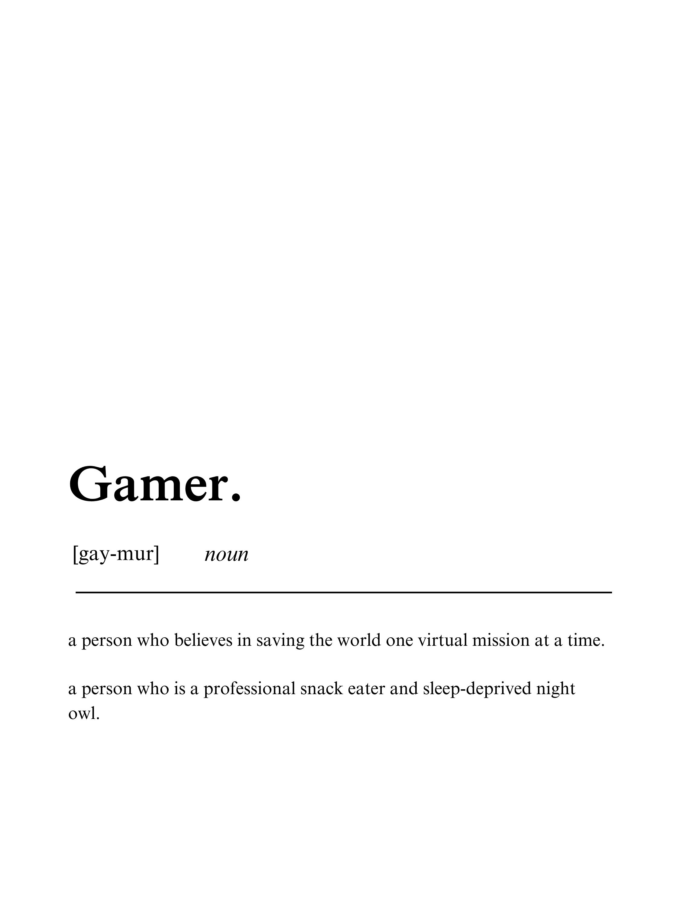 Gamer Definition Poster | Fun Printable Art for Gaming Room Decor ...