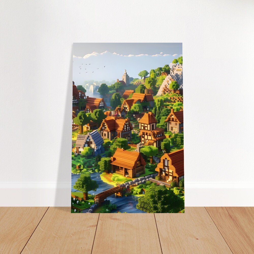 Colorful Minecraft Village Poster Artwork - Video Game Gift - Etsy