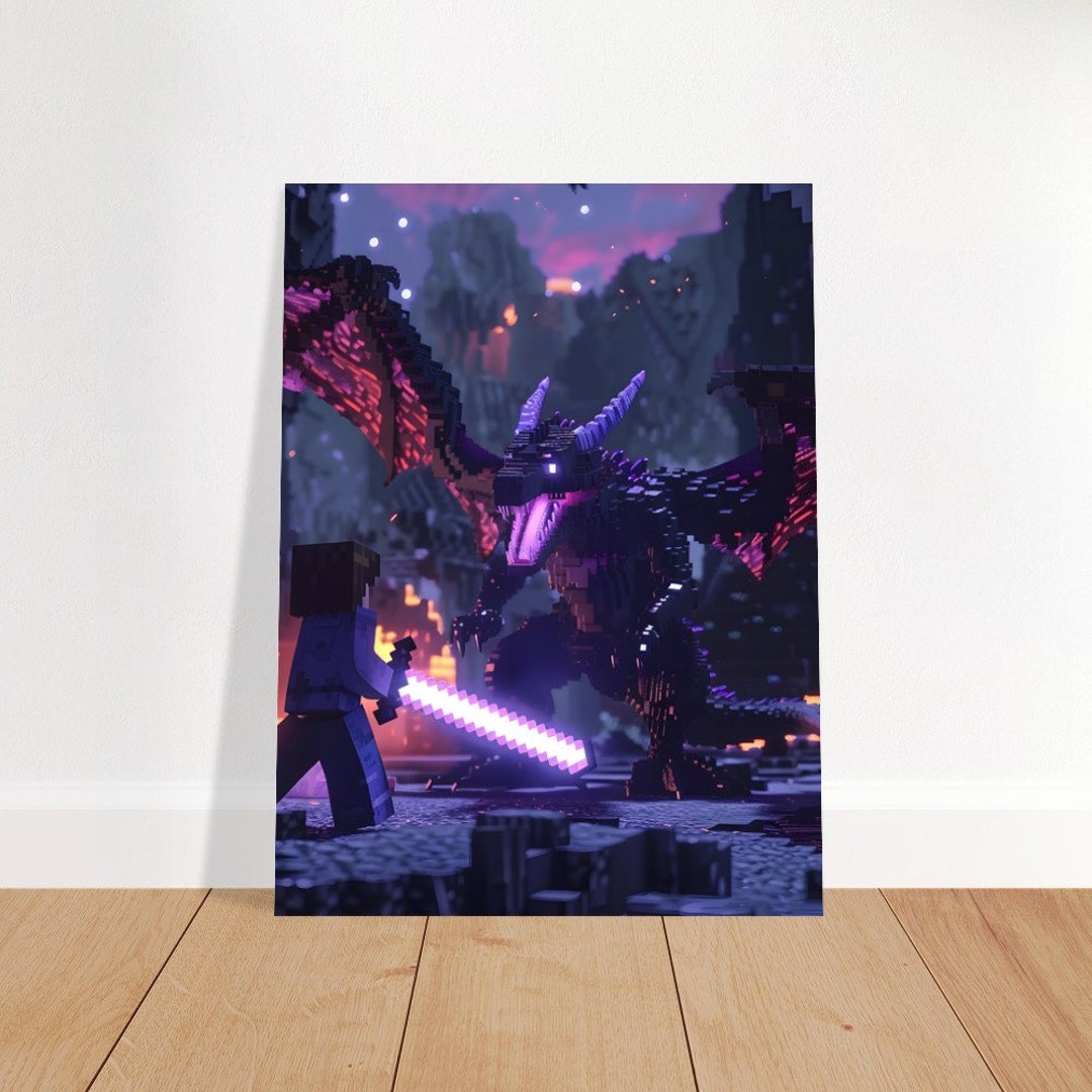 Minecraft Ender Dragon Poster - Gamer Decor - Minecraft Wall Art Print ...