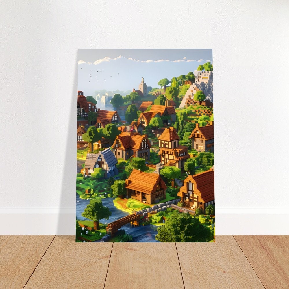 Colorful Minecraft Village Poster Artwork Video Game Gift - Etsy